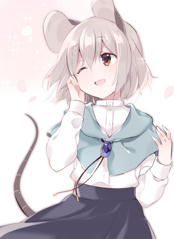 akagashi hagane, nazrin, touhou, blue gem, 1girl, ;d, animal ears ...