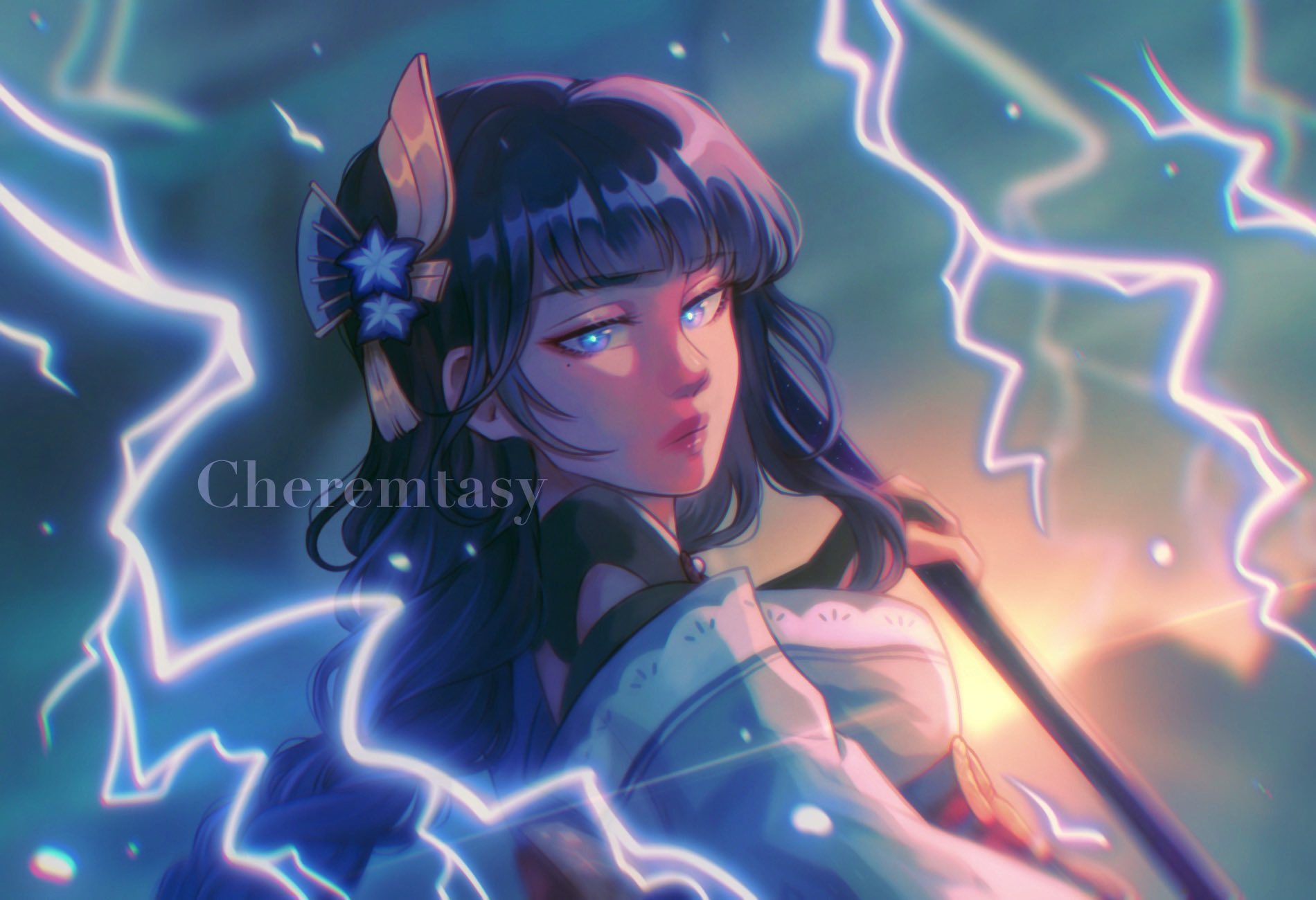 raiden shogun, genshin impact, commentary, english commentary, highres ...