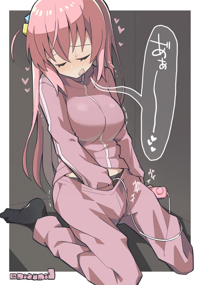 mizumi (artist), gotoh hitori, bocchi the rock!, clothed masturbation, 1girl, blush, breasts ...