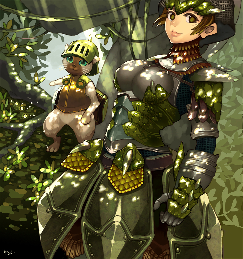 kuzuno ha, felyne, capcom, monster hunter (series), 1girl, armor ...