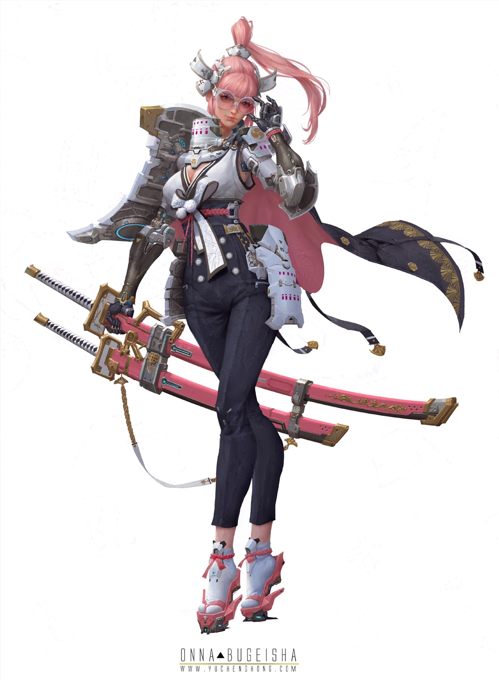 yu cheng hong, original, highres, 1girl, adjusting eyewear, arm at side ...