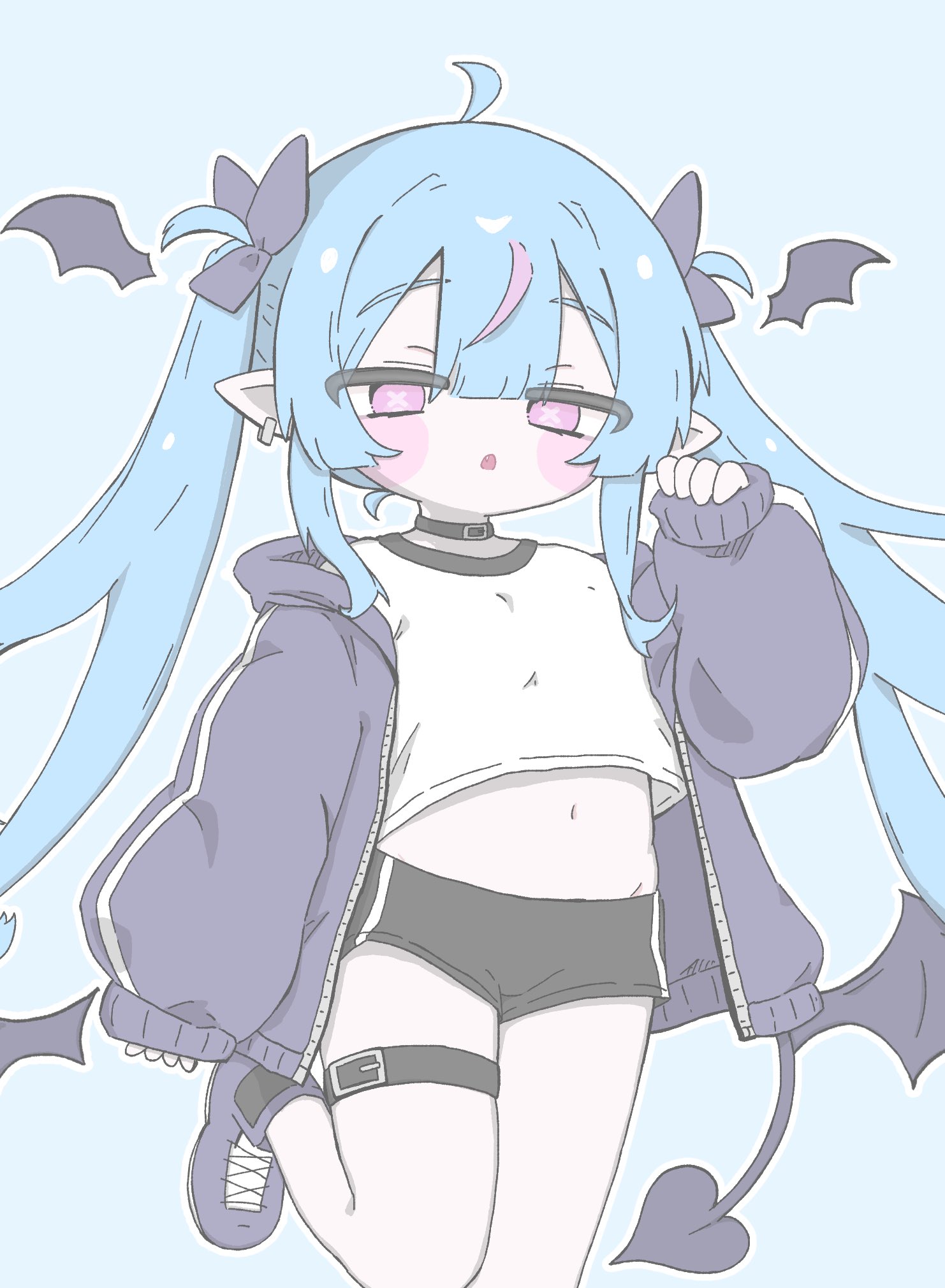 original, commentary request, highres, 1girl, :o, ahoge, bat wings ...