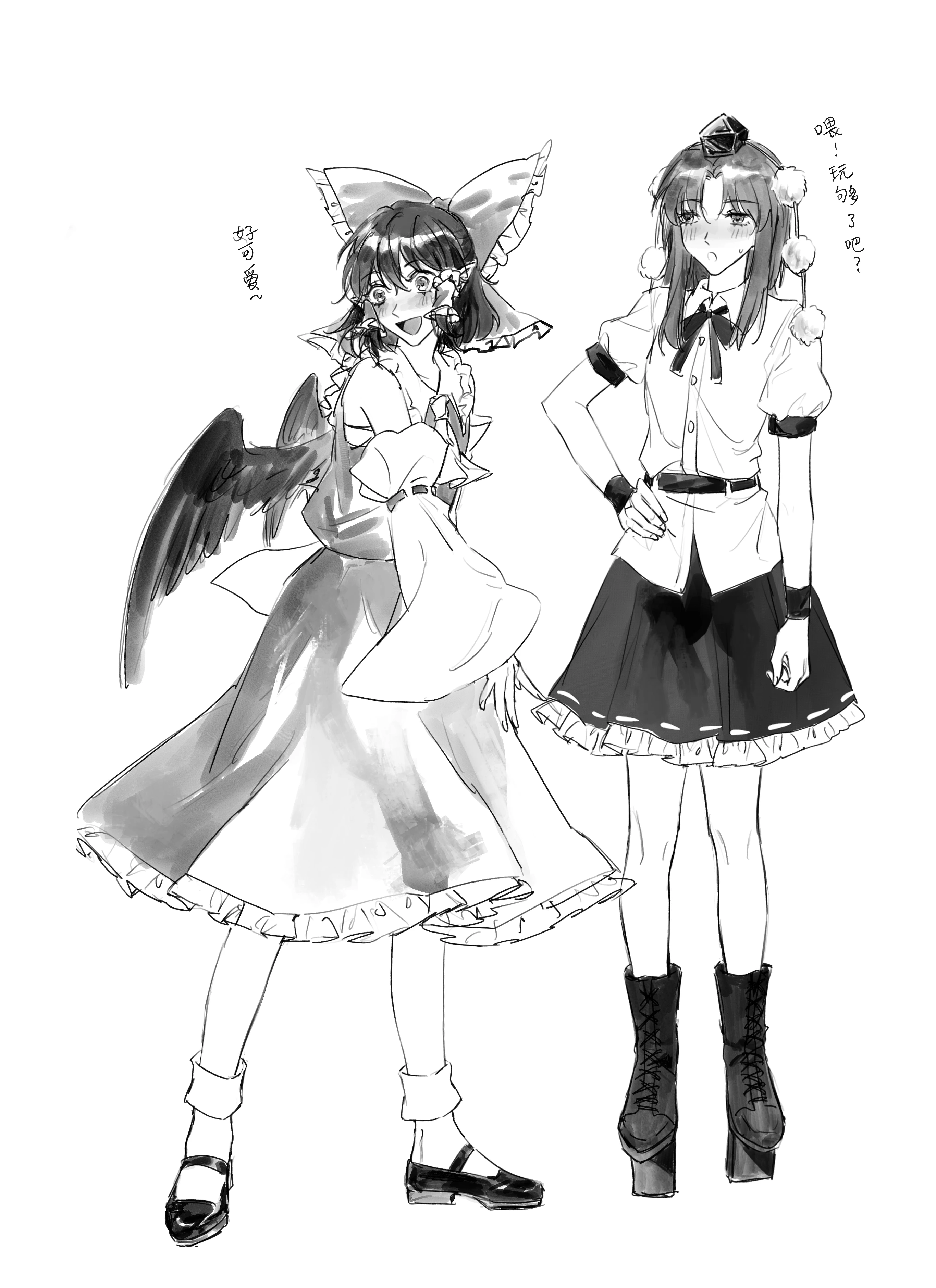 aihara-rina, hakurei reimu, shameimaru aya, touhou, absurdres, chinese ...