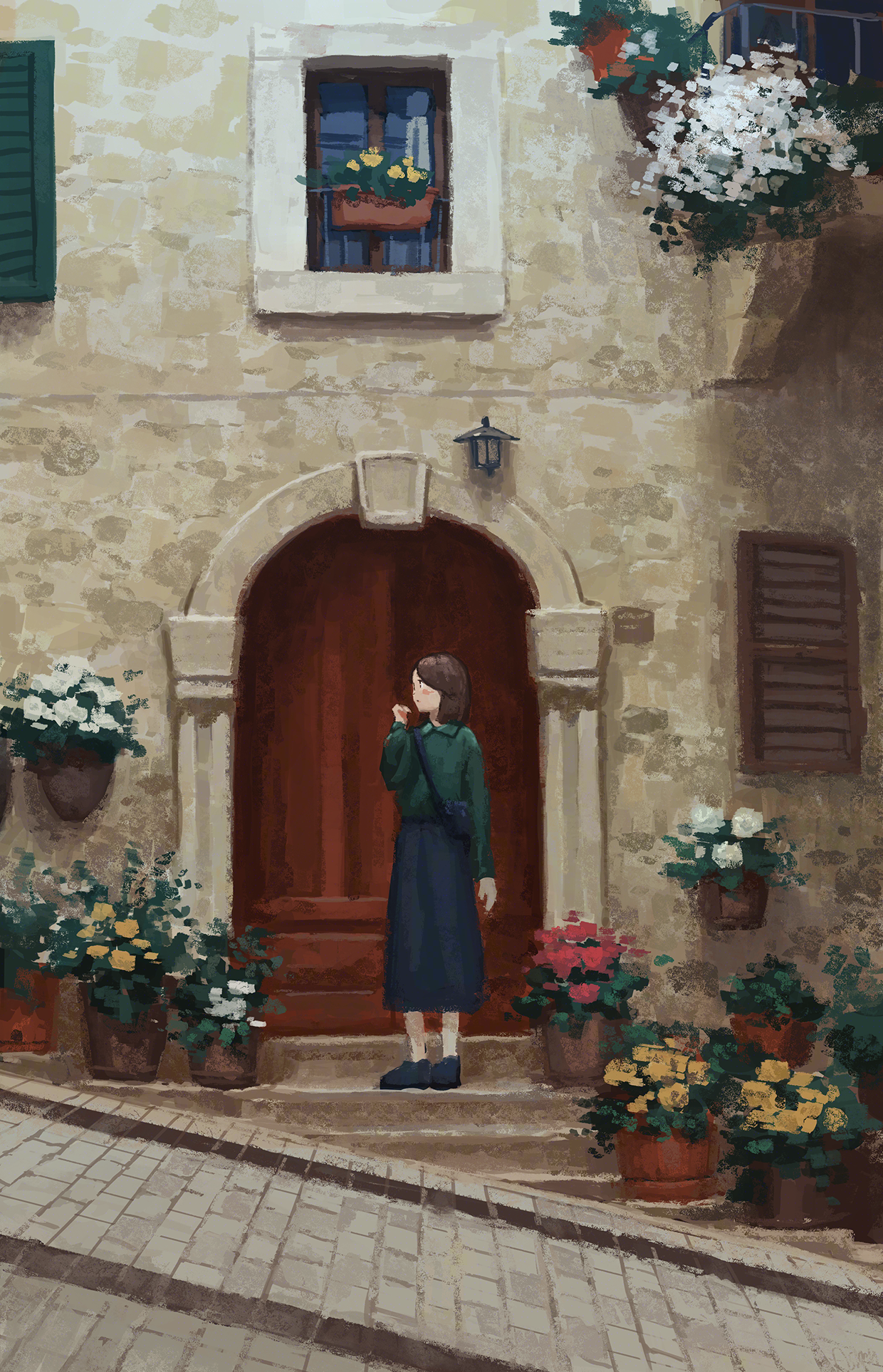 fjsmu, original, highres, 1girl, arch, blush, blush stickers, brown ...