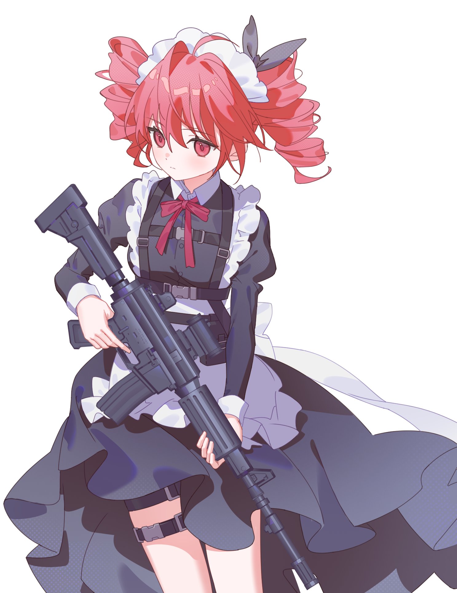 kasane teto, utau, commentary, highres, 1girl, ahoge, apron, assault ...