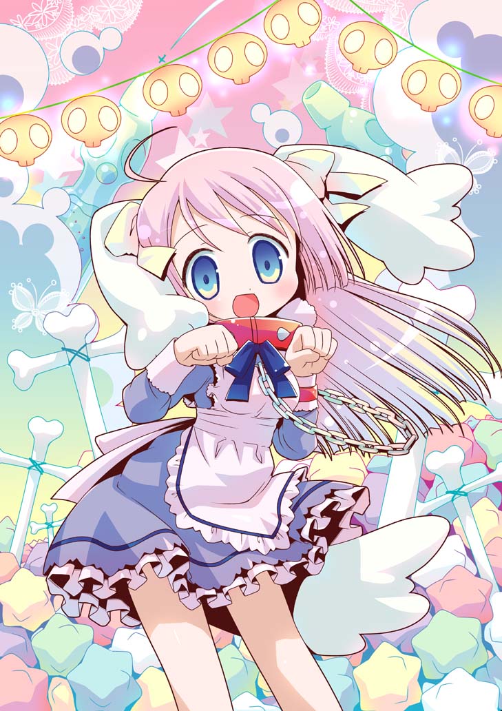 amimi, 1girl, ahoge, animal ears, apron, black dress, blue eyes, candy ...