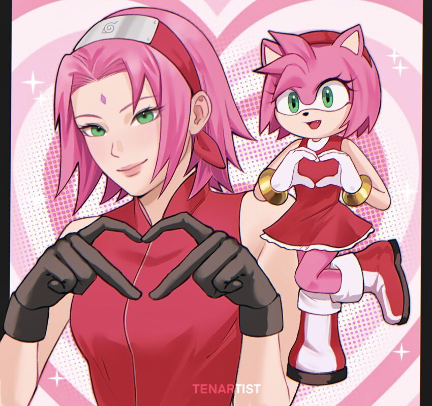 tenartistt, amy rose, haruno sakura, naruto (series), sonic (series ...