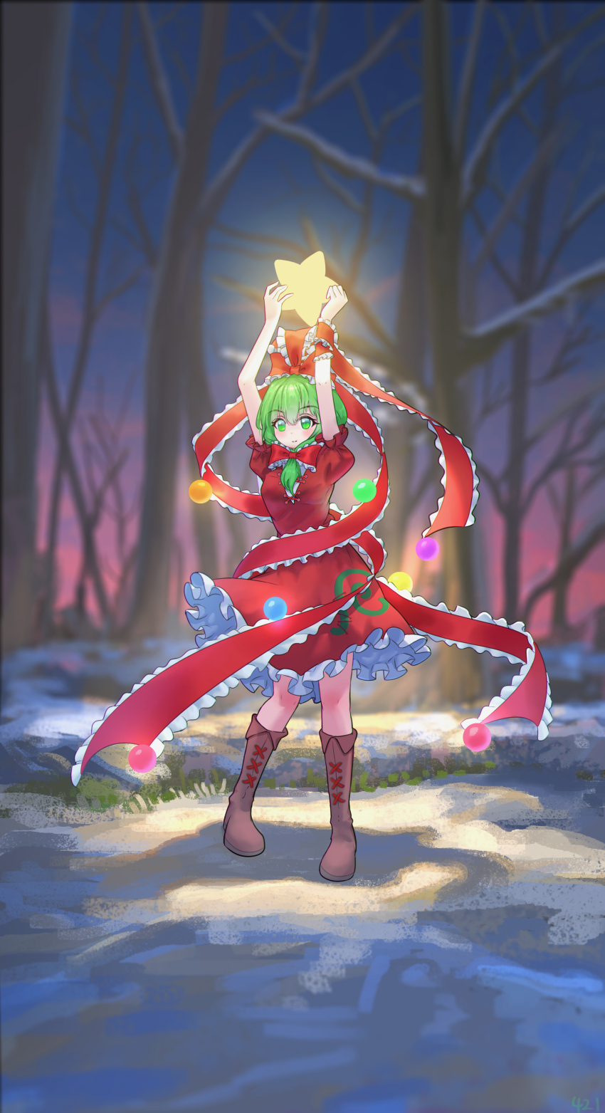 kagiyama hina, touhou, absurdres, commentary, highres, 1girl, arms up ...